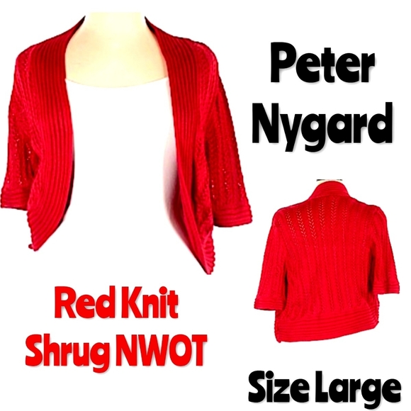 Peter Nygard | Sweaters | Peter Nygard Shrug Size Large Red Knit Nwot ...